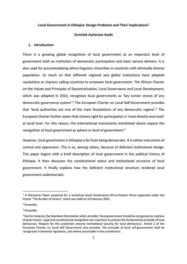 Local Government in Ethiopia: Design problems and their implications ...